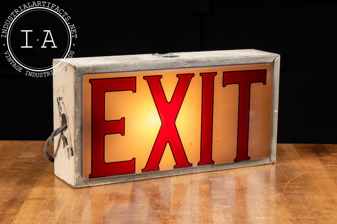 Vintage Lighted Exit Sign With White Glass - Etsy
