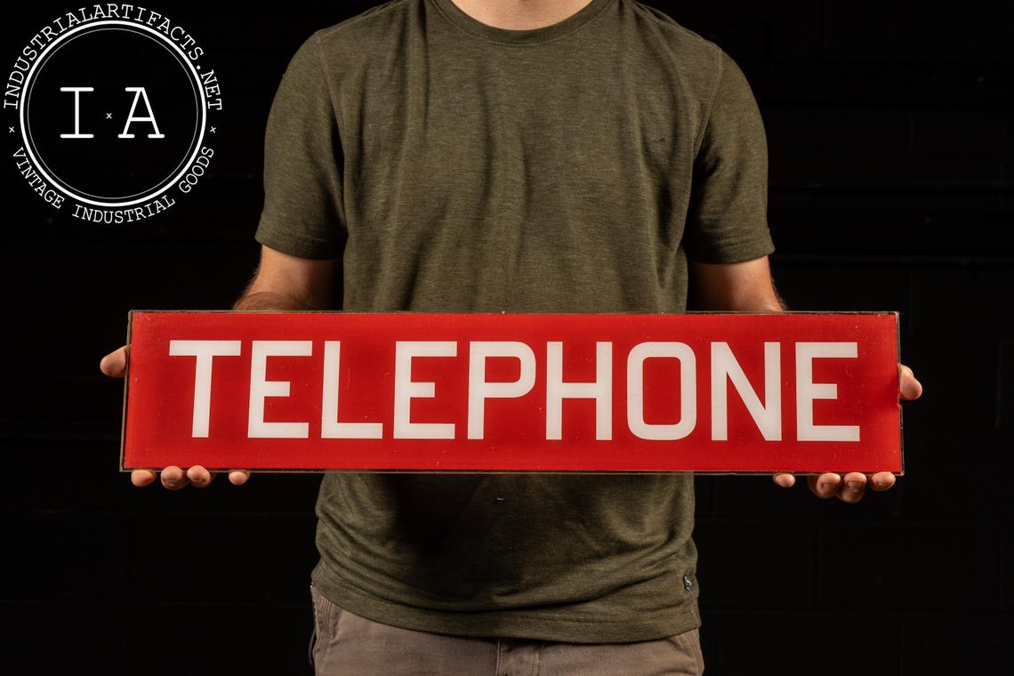 Vintage Glass Payphone Sign in Red - Etsy