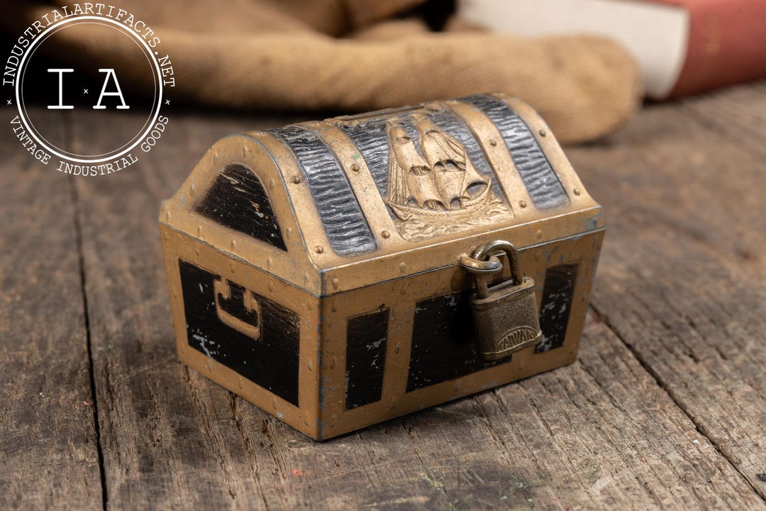 Vintage Painted Metal Pirate Chest Coin Bank by E. J. Kahn - Etsy