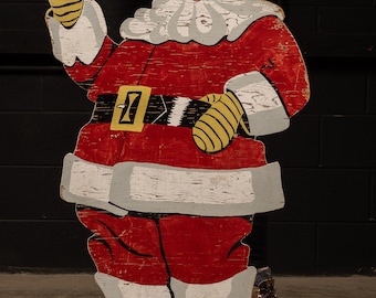 Santa 1950s Wood Cutout Hand Painted Santa Claus Plywood Cutout Pattern ...