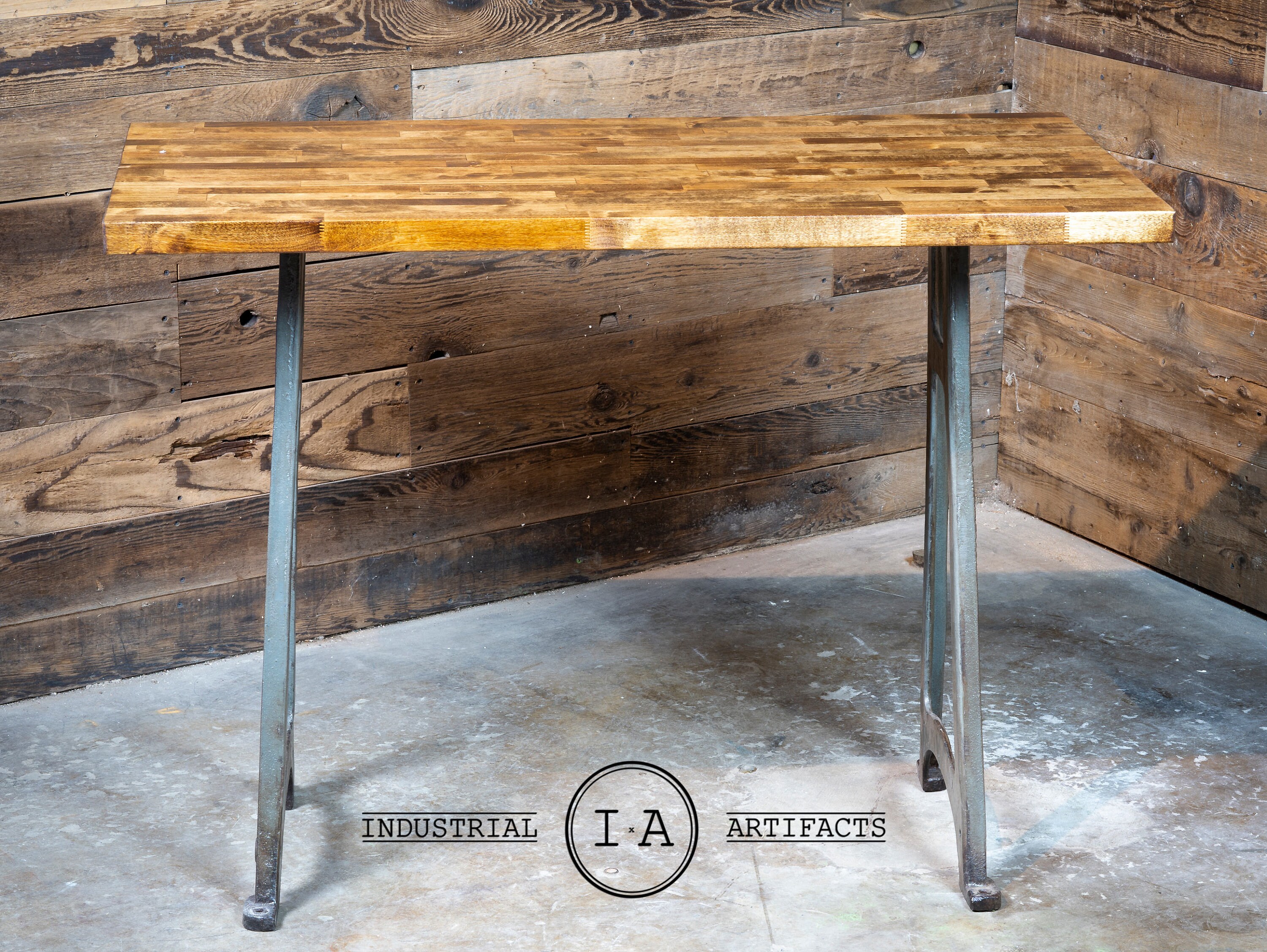 Industrial Antique Butcher Block Desk With Cast Iron Machine | Etsy