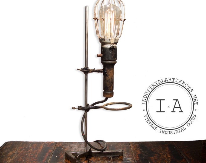 Vintage Industrial Scientific Lab Stand Trouble Lamp Fixture Steampunk ...