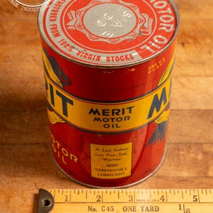 Vintage Tin Litho Merit Motor Oil Can - Etsy