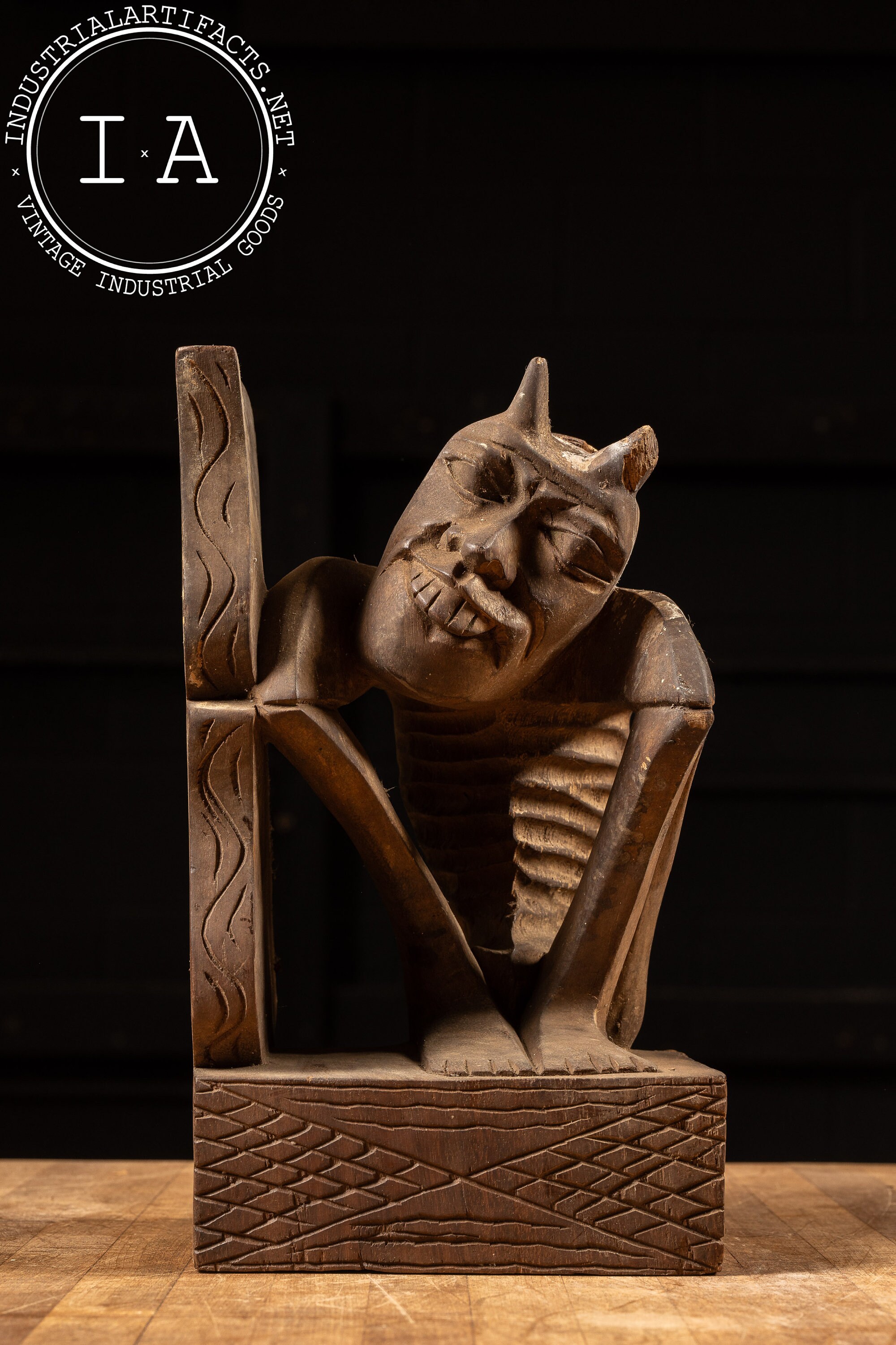 Vintage Carved Wooden Bookshelf Devil Folk Art - Etsy