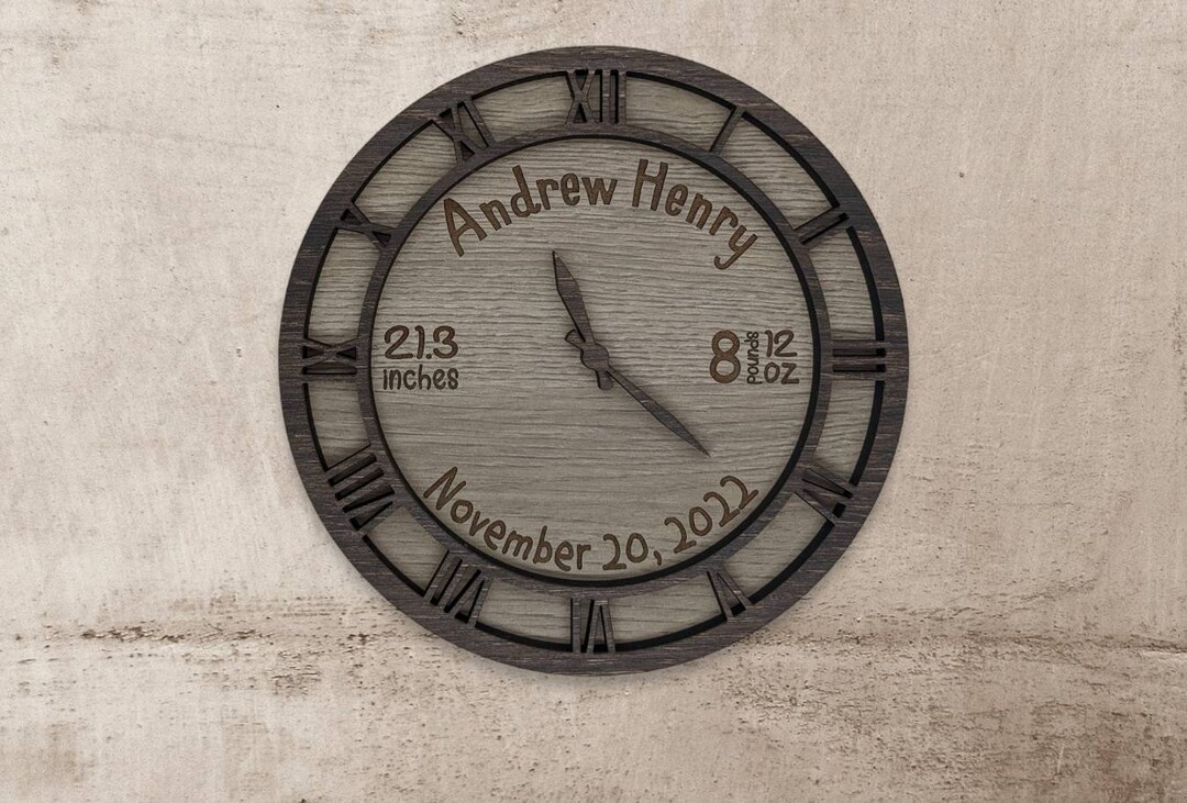 Personalized Clock Birth Announcement, Clock Time is Set to Birth of ...