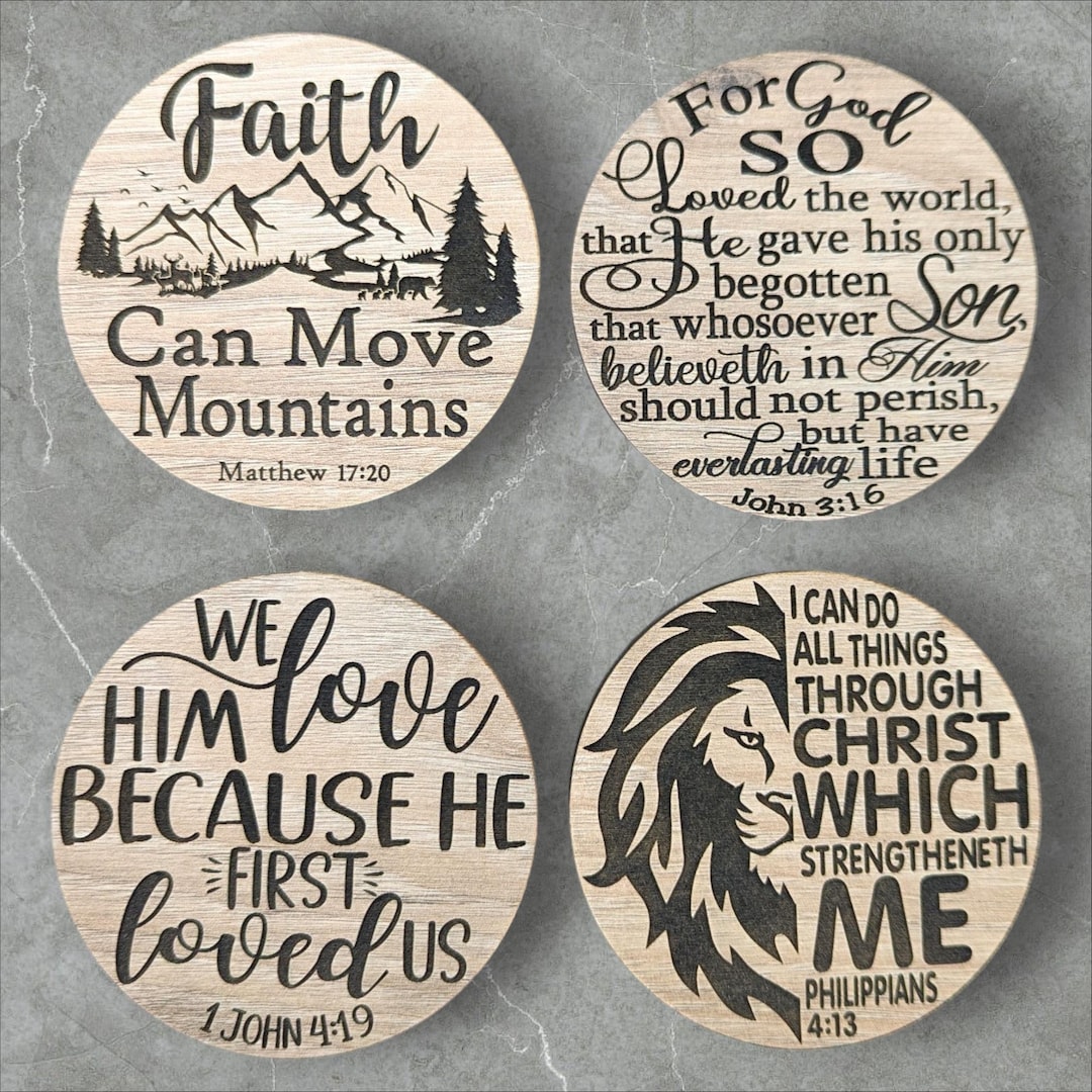 Set of 4 Bible Verse Religious Themed Laser Engraved Coasters 3.5 ...