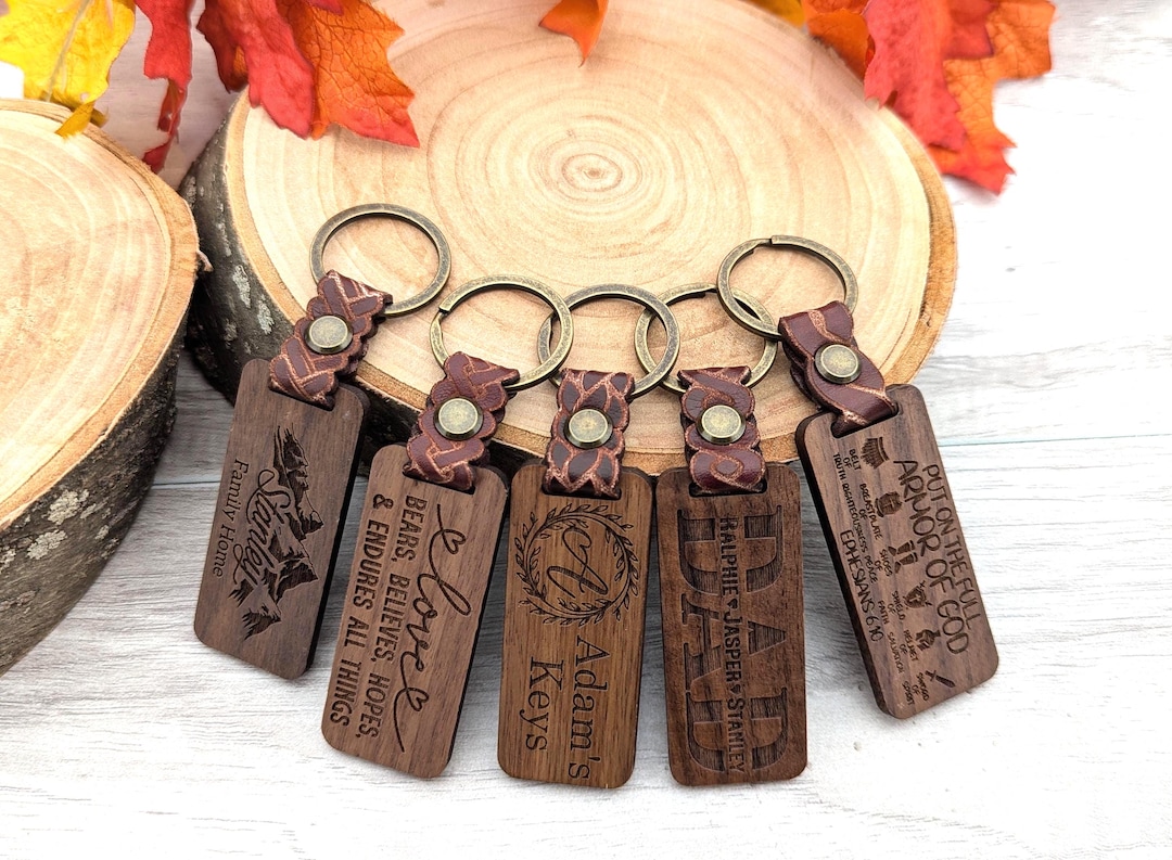 Laser Engraved Walnut Keychain With Custom Design (10 Designs) Genuine ...