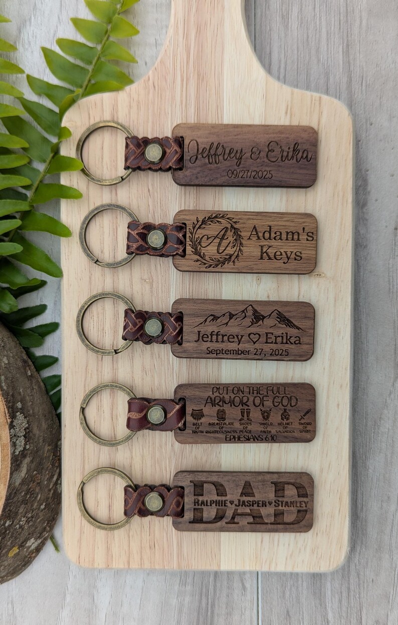 Laser Engraved Walnut Keychain With Custom Design (10 Designs) Genuine ...