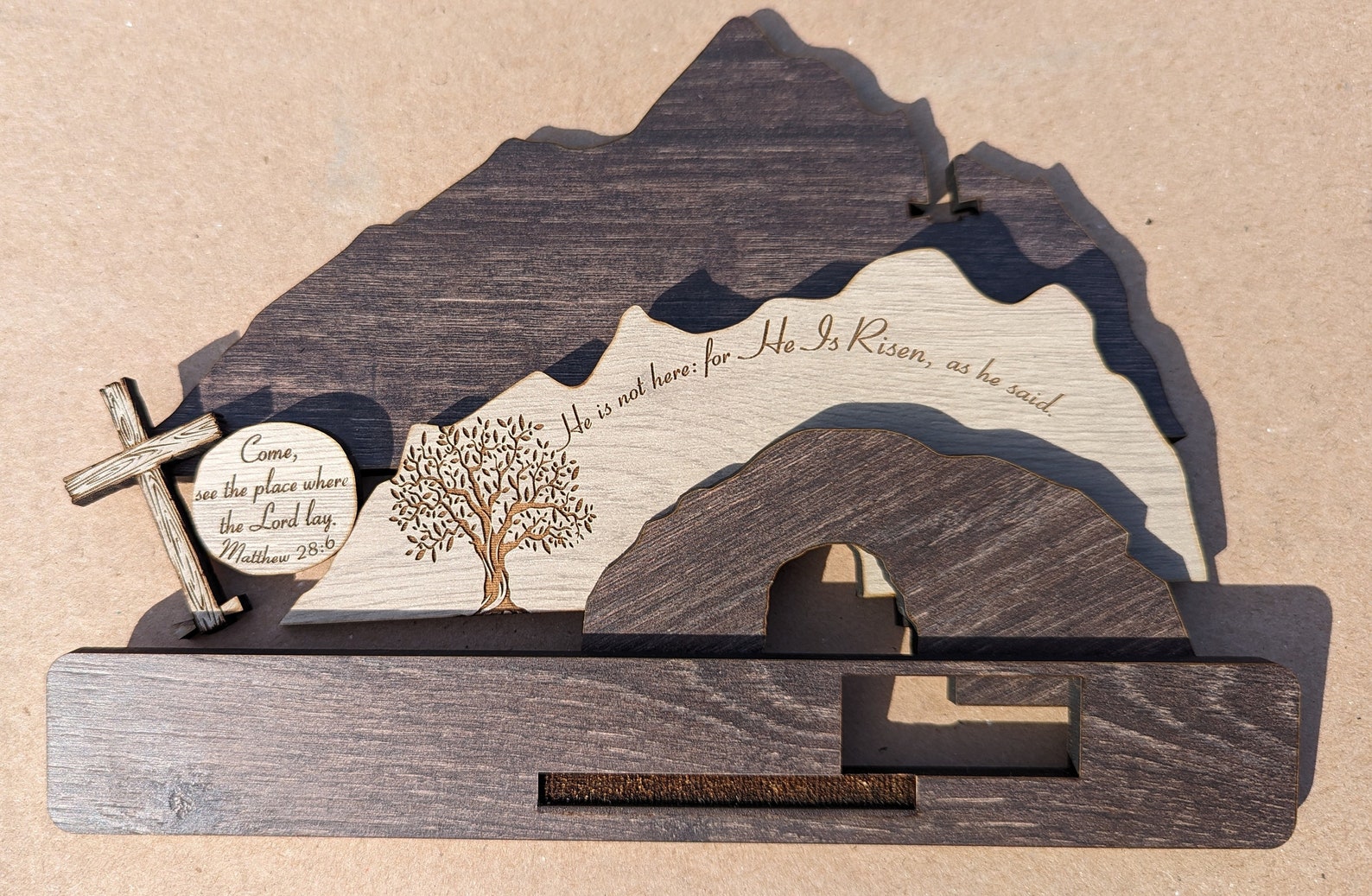 He is Risen! Empty Tomb Laser Cut and Engraved Mountain Scene, Cross ...