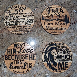 Set of 4 Bible Verse Religious Themed Laser Engraved Coasters 3.5 Round ...
