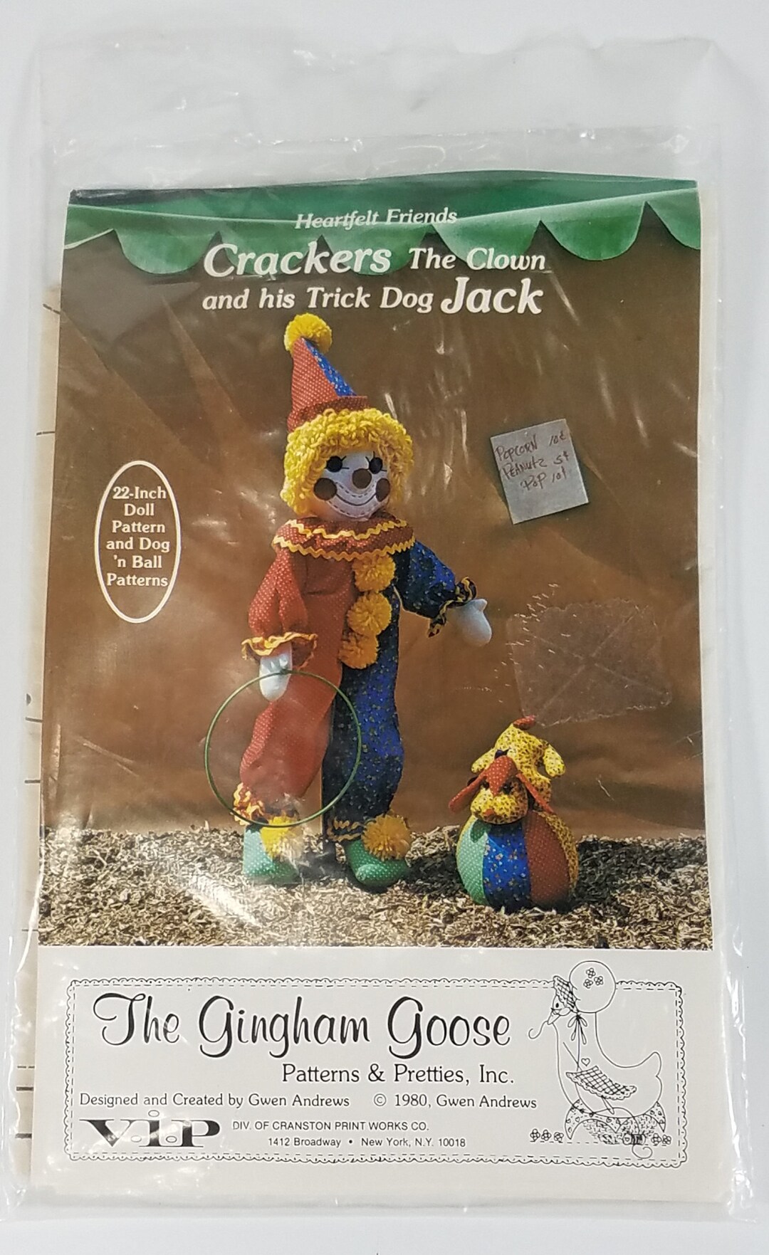 NIP the Gingham Goose 22 Inch Crackers the Clown With Dog Plush Doll ...