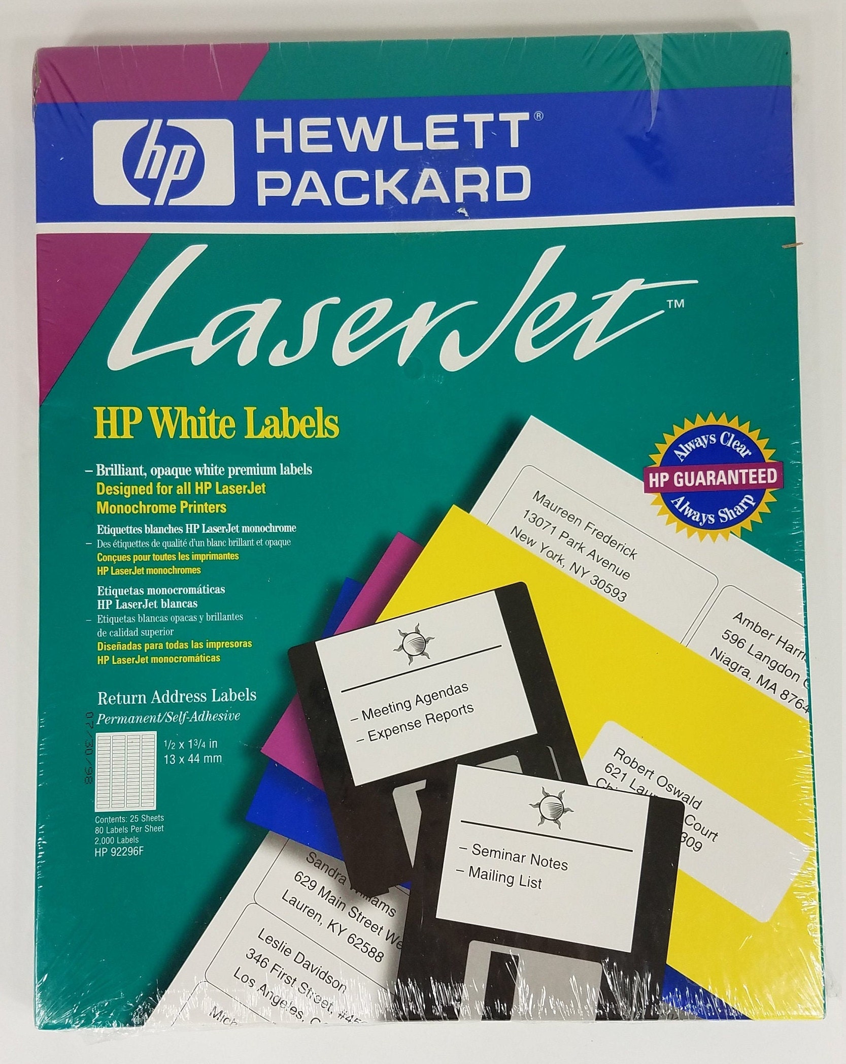 NIP HP Laser Jet White Blank Inkjet Address Labels HP92296F 2000 Total ...