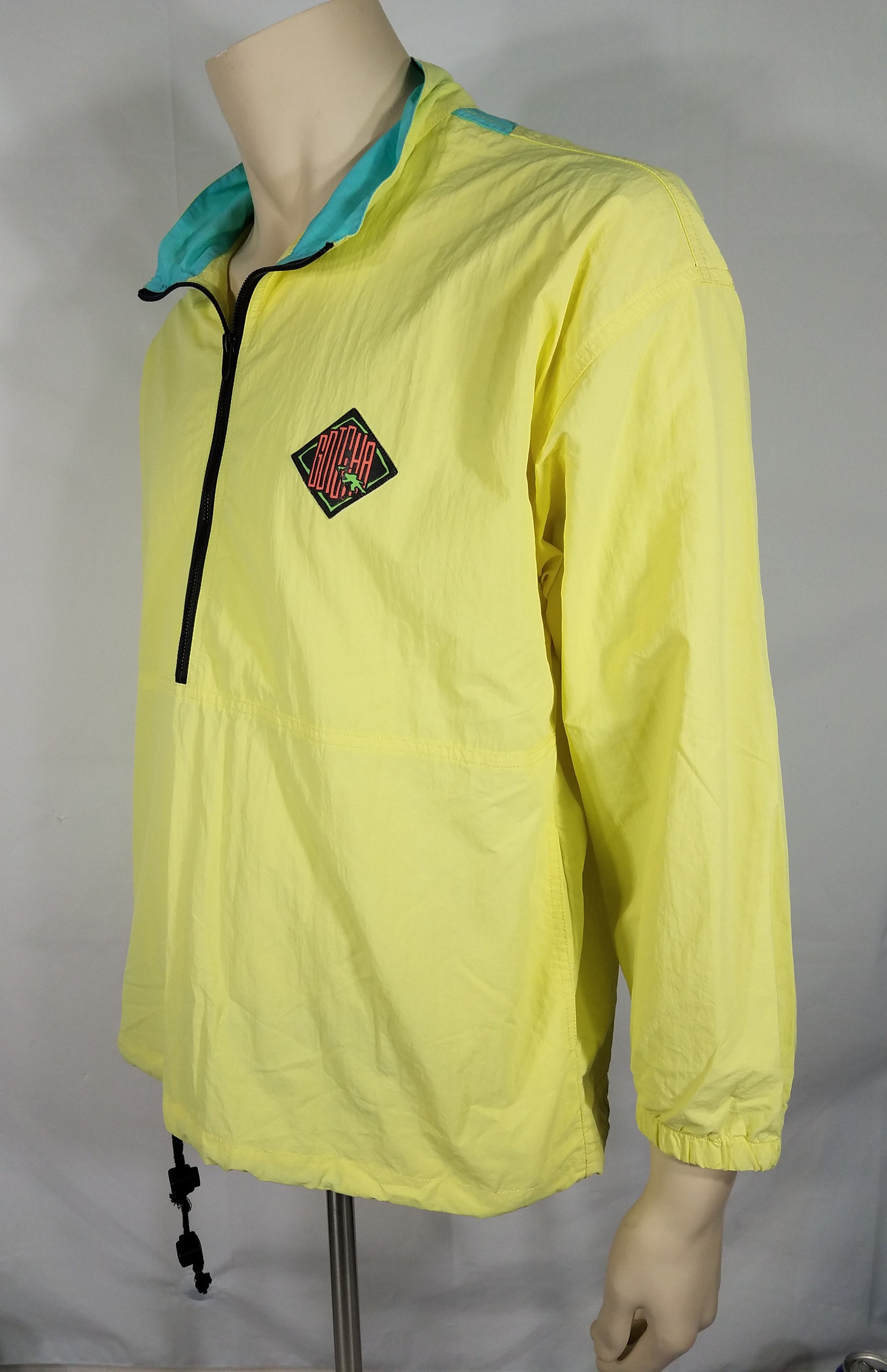 Vintage Gotcha Neon Yellow 1/4 Zip Pullover Nylon Windbreaker Jacket ...