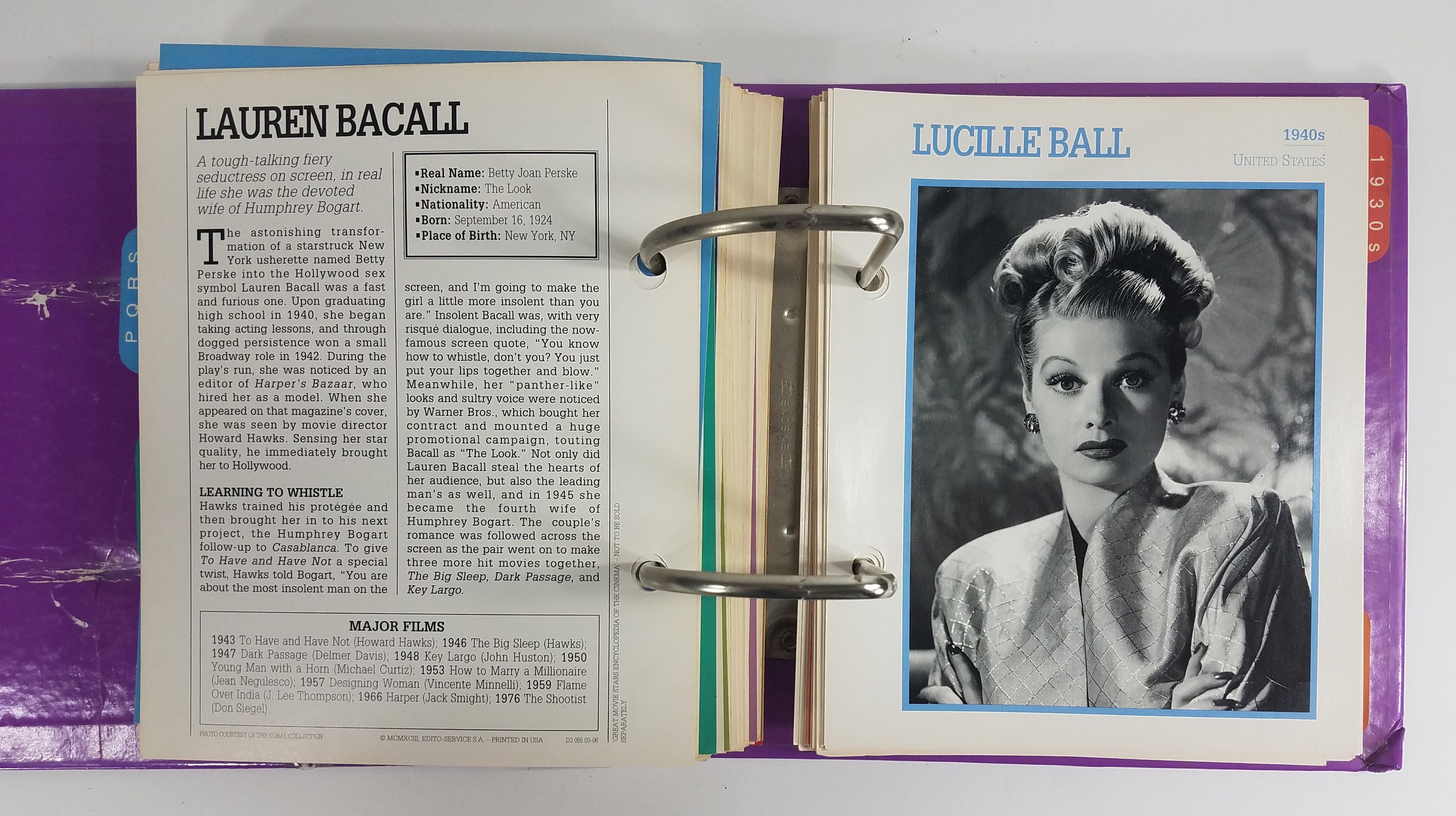 Atlas Movie Star Biography Cards 2 Ring Binder 120 Cards With Dividers ...