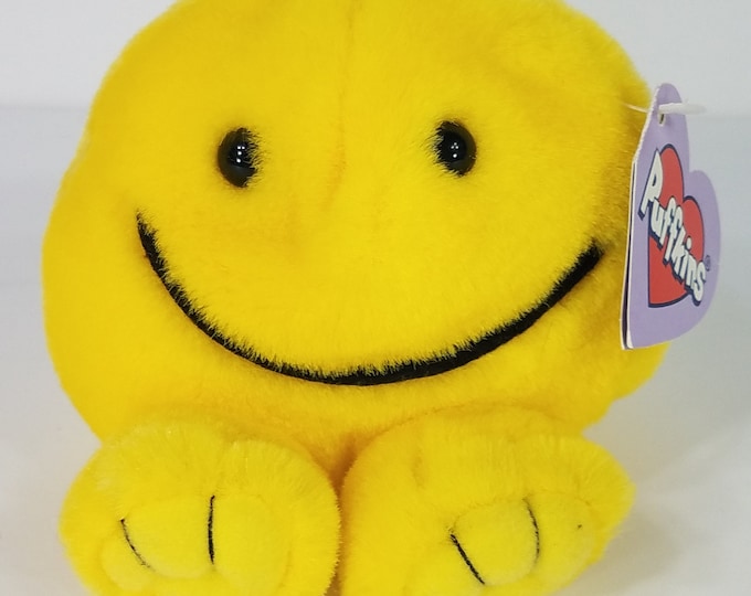 NWT Vintage Puffkins Happy Yellow Smiling 5 Inch Plush Stuffed Animal 6 ...