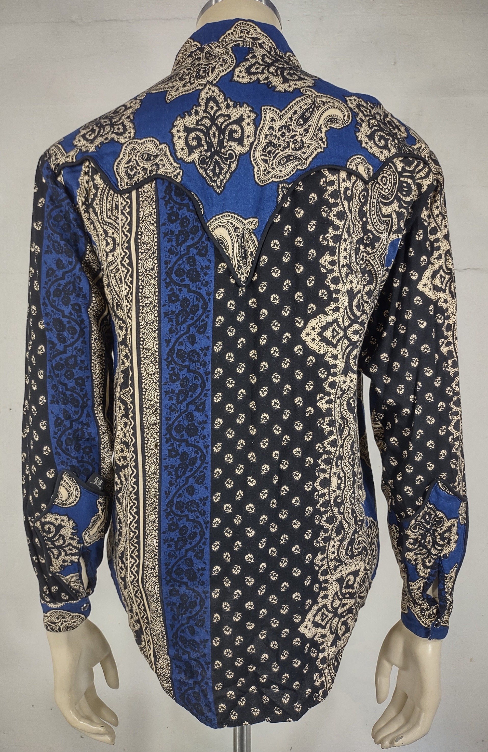 Brooks & Dunn Panhandle Slim Blue Gold Black Snap Button Western Shirt ...