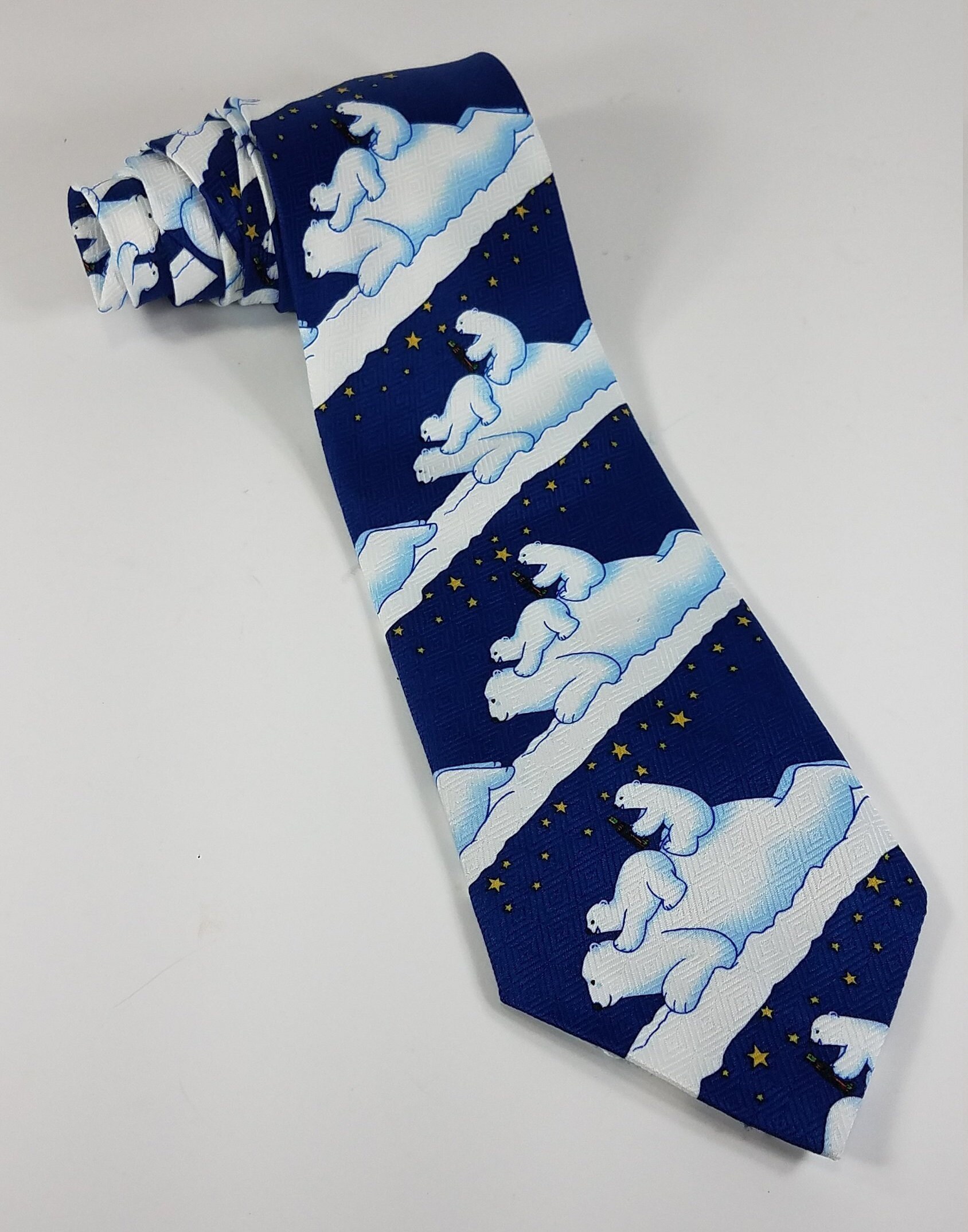 Coca-cola Blue White Sledding Polar Bears Winter Holiday Neck Tie 59 in ...