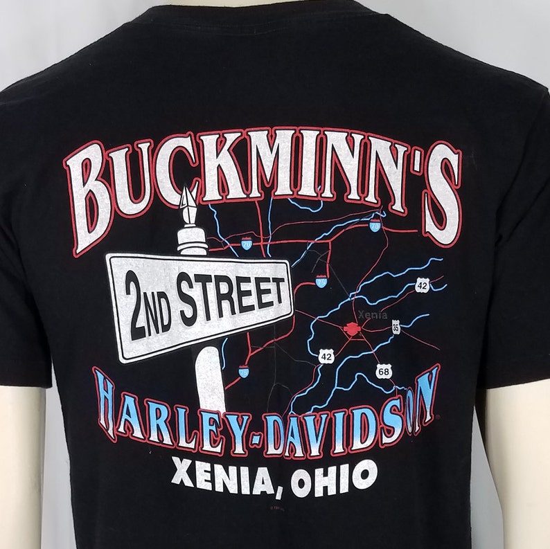 1997 Buckminn's Harley-davidson Xenia Ohio Black Short Sleeve T-shirt ...
