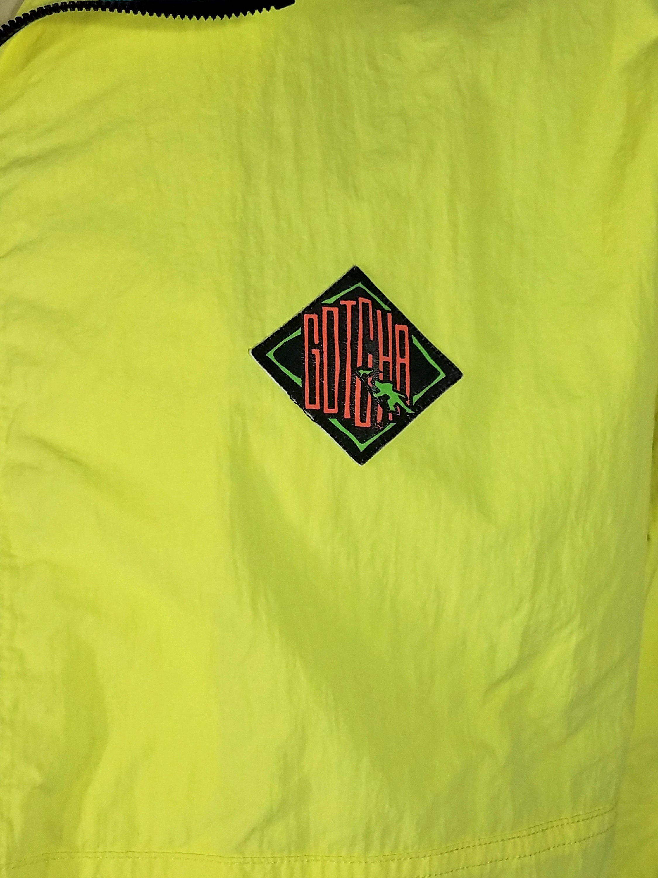 Vintage Gotcha Neon Yellow 1/4 Zip Pullover Nylon Windbreaker Jacket ...