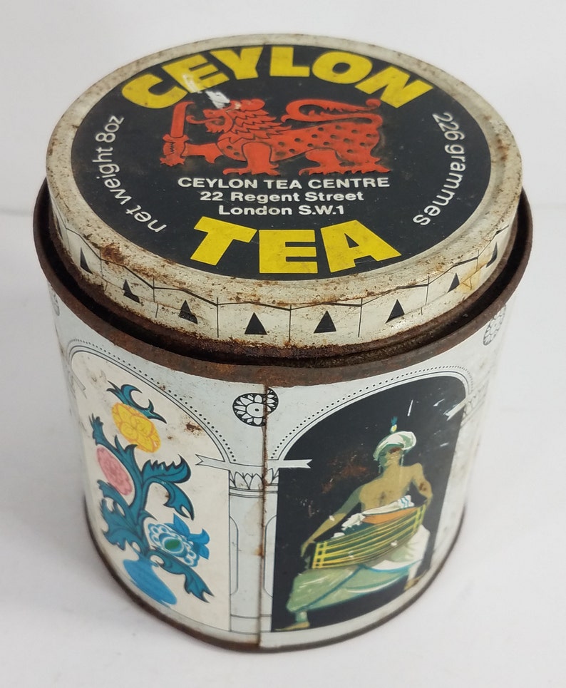 Ceylon Tea Distressed Round Collectible 4 Inch Tin Container With Lid ...