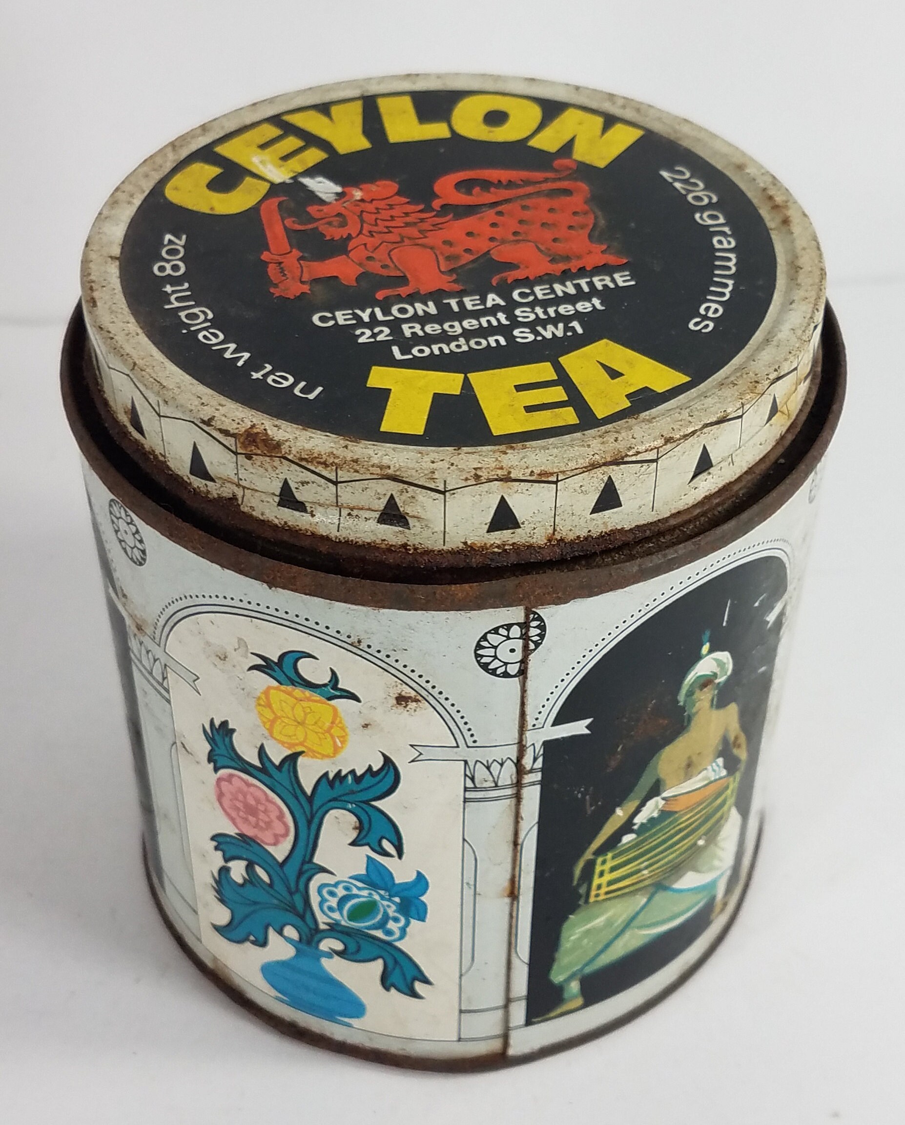 Ceylon Tea distressed round collectible 4 inch tin container | Etsy