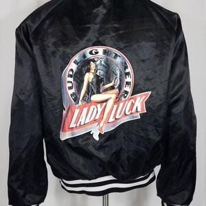 Black Bud Light Lady Luck Pin up Girl Snap Button Bomber Jacket Medium ...