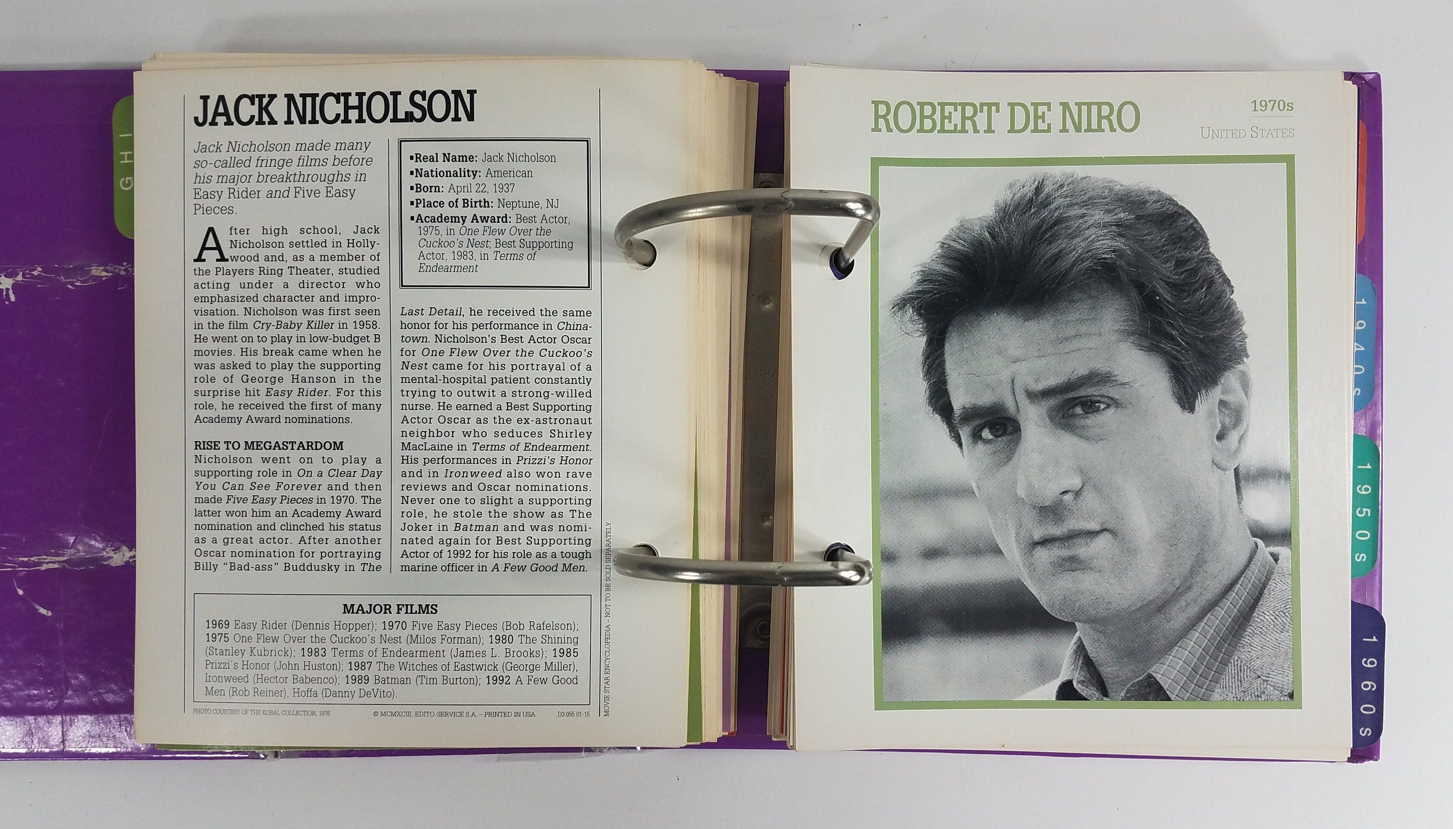 Atlas Movie Star Biography Cards 2 Ring Binder 120 Cards With Dividers ...