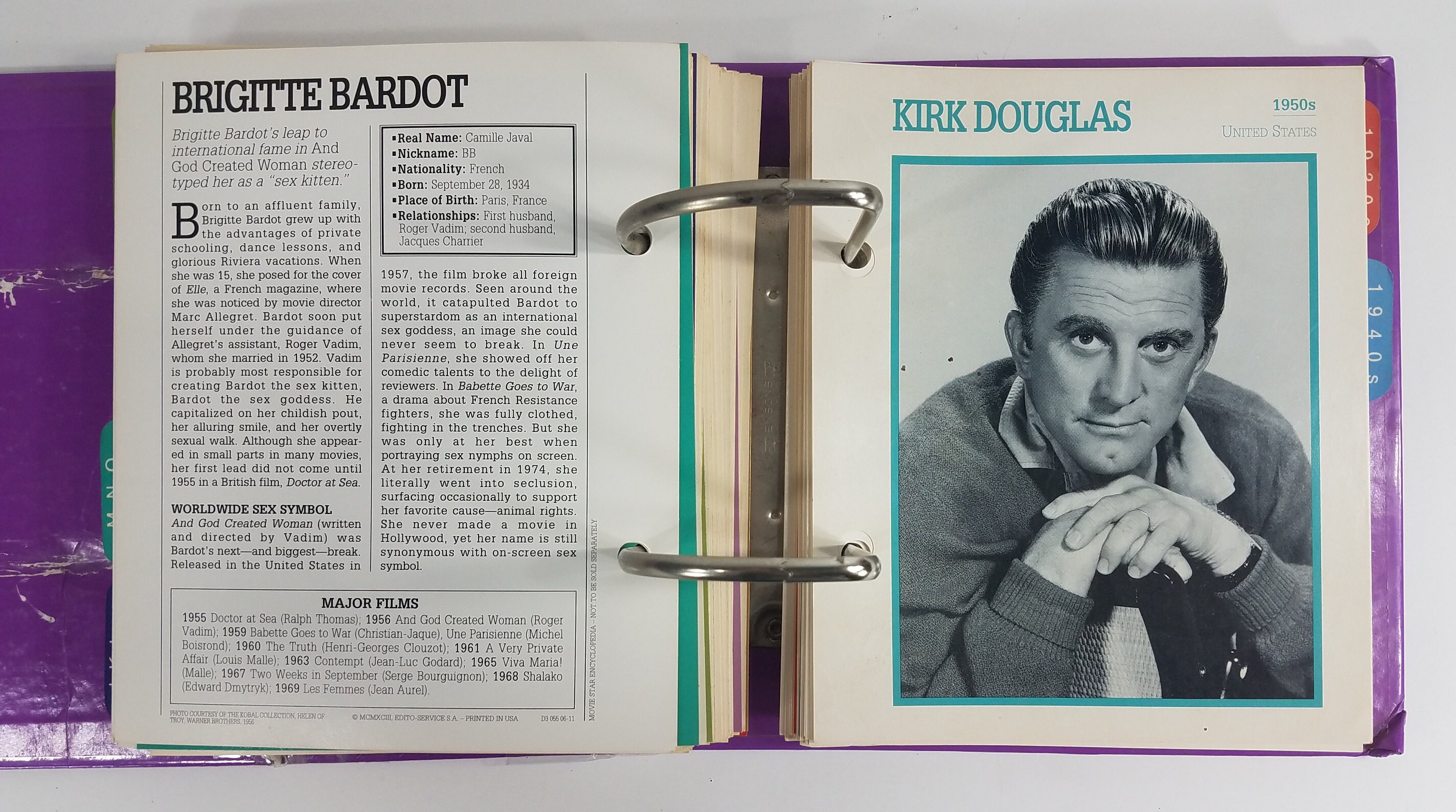 Atlas Movie Star Biography Cards 2 Ring Binder 120 Cards With Dividers ...