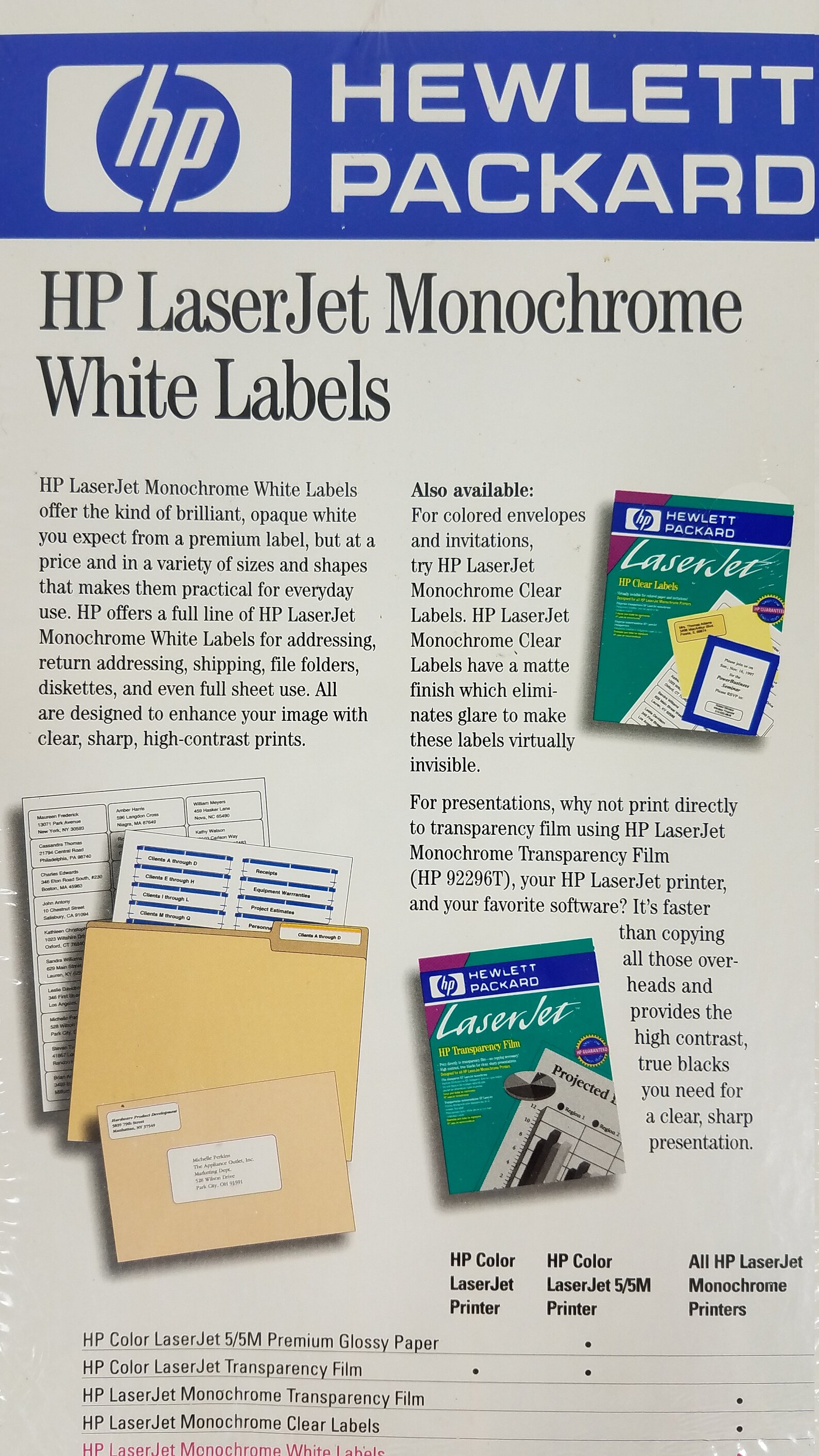 NIP HP Laser Jet White Blank Inkjet Address Labels HP92296F 2000 Total ...