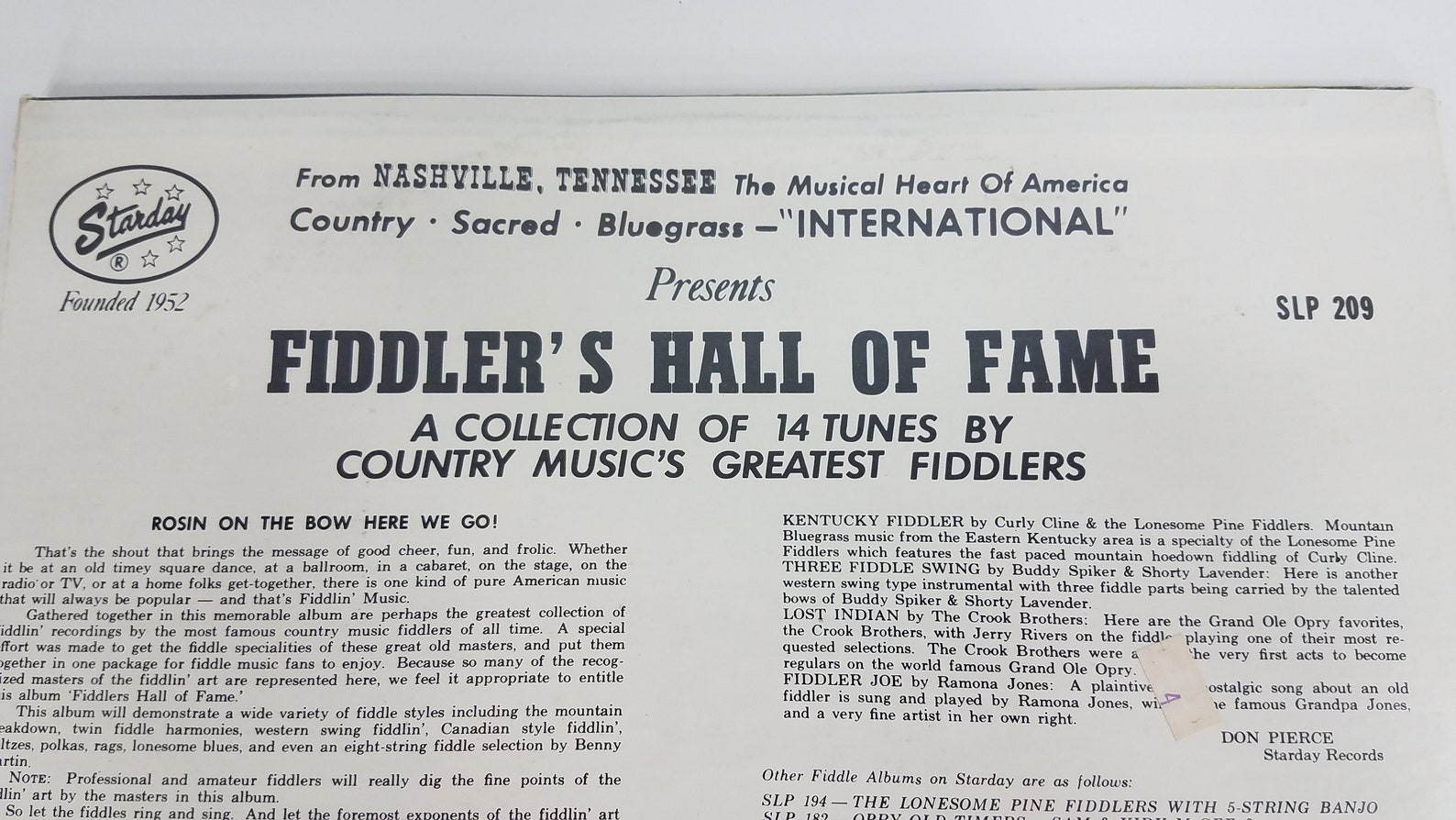 NIP Fiddler's Hall of Fame Vinyl LP Record Starday SLP-209 | Etsy
