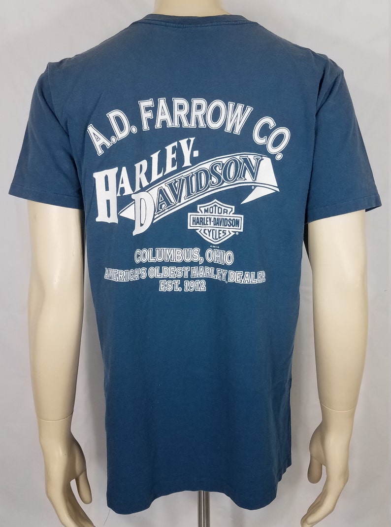 A D Farrow Harley-davidson Columbus Ohio Blue Pocket Tee T-shirt 1995 ...