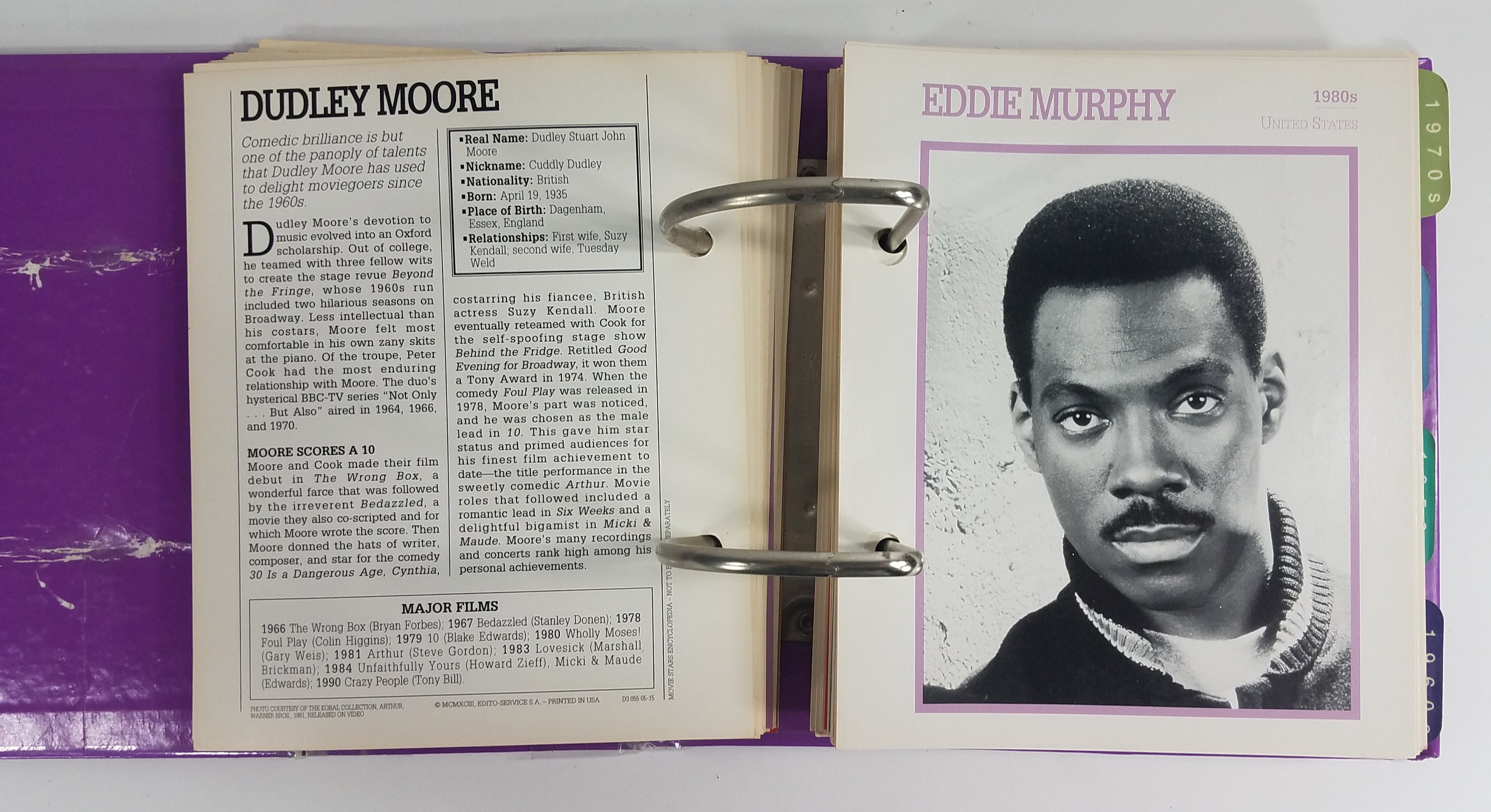 Atlas Movie Star Biography Cards 2 Ring Binder 120 Cards With Dividers ...