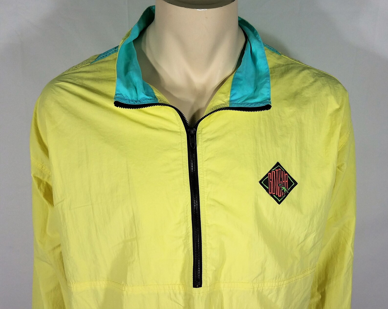 Vintage Gotcha Neon Yellow 1/4 Zip Pullover Nylon Windbreaker Jacket ...