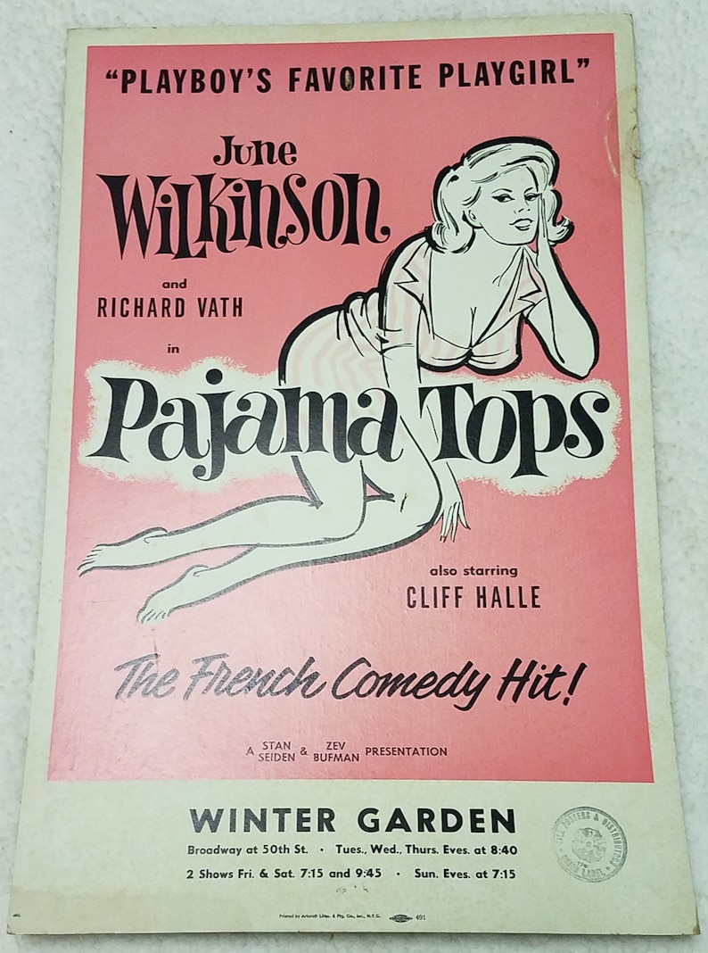 Original June Wilkinson Broadway Pajama Tops 22x14 Inch Window Card ...
