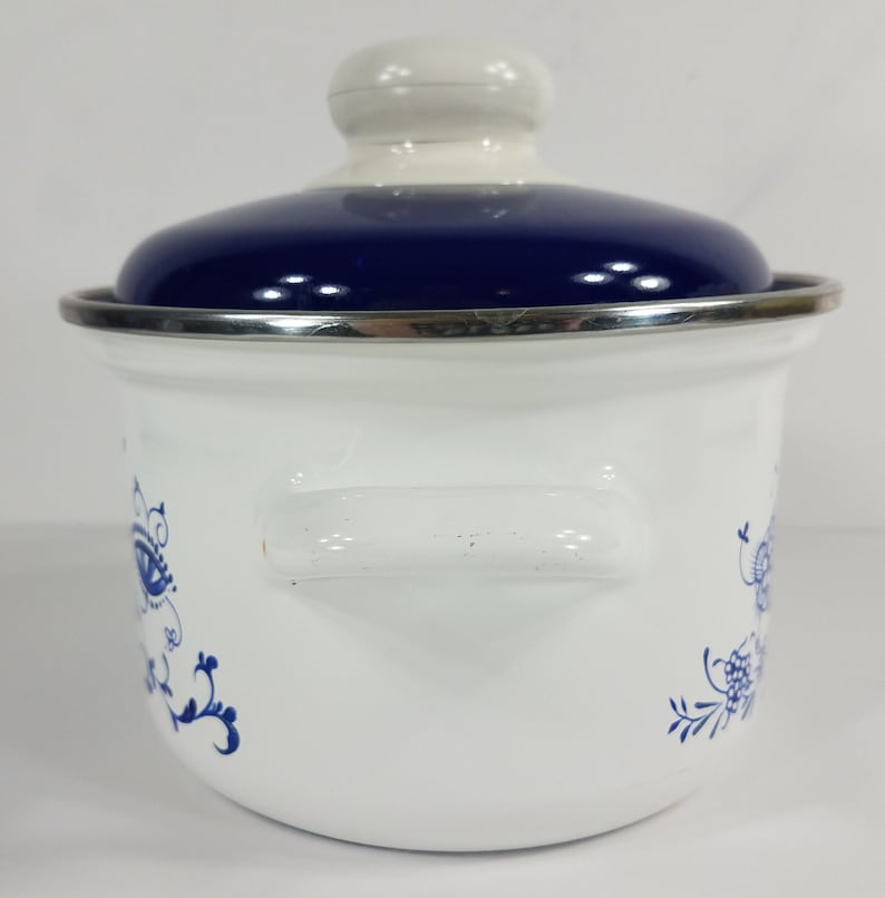 RARE Geithainer Blue White Small Enamel Cookware Pot With Lid Made in ...