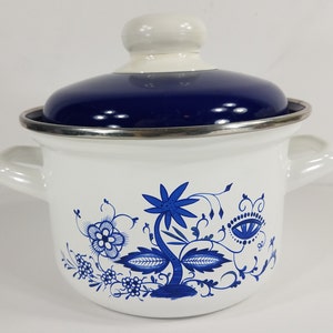 RARE Geithainer Blue White Small Enamel Cookware Pot With Lid Made in ...