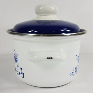 RARE Geithainer Blue White Small Enamel Cookware Pot With Lid Made in ...
