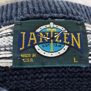 Jantzen Blue White Striped 100% Cotton Crew Neck Pullover Sweater Mens ...