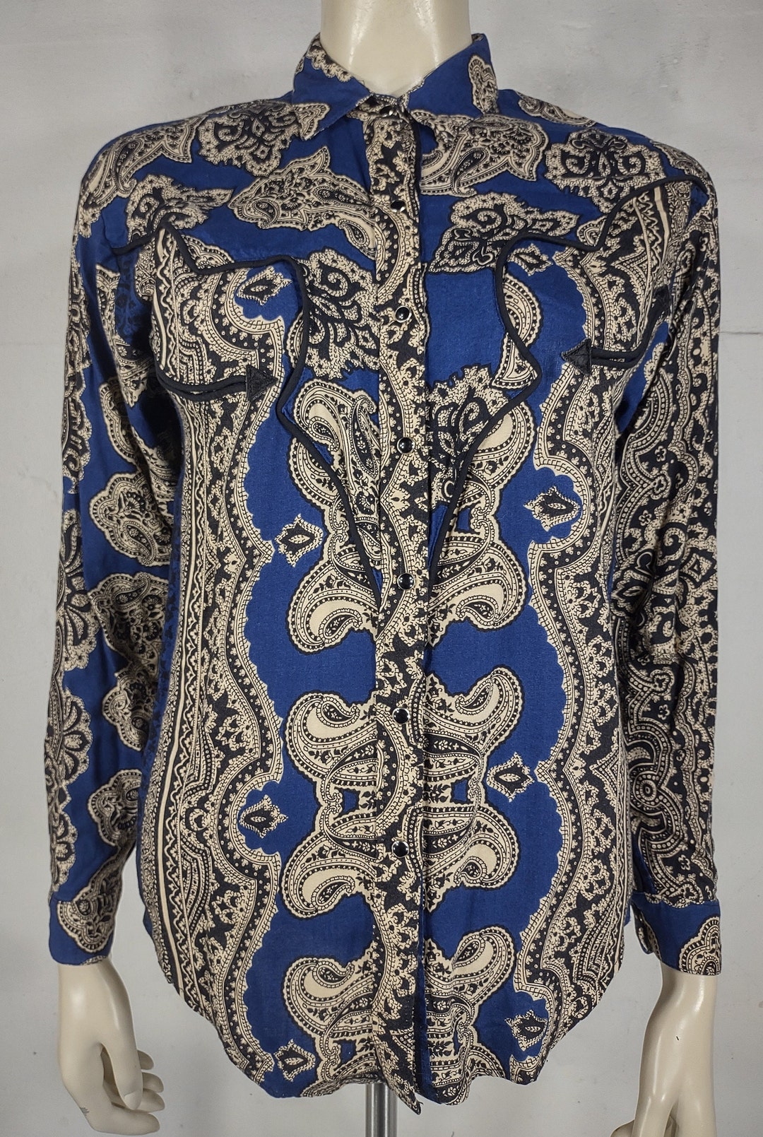 Brooks & Dunn Panhandle Slim Blue Gold Black Snap Button Western Shirt ...