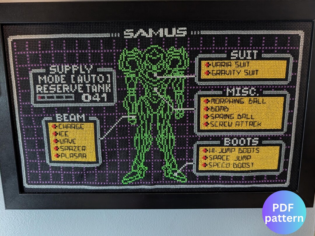 Samus Super Metroid Item Screen Cross Stitch (PATTERN) - Etsy