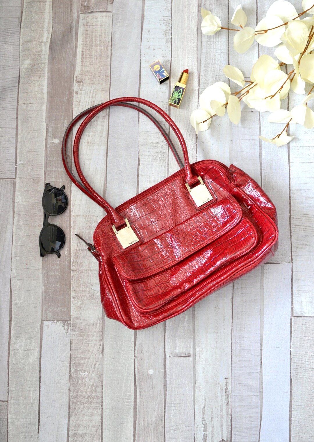 Oxblood Red Vegan Patent Leather Textured Reptile Crocodile Skin Top ...
