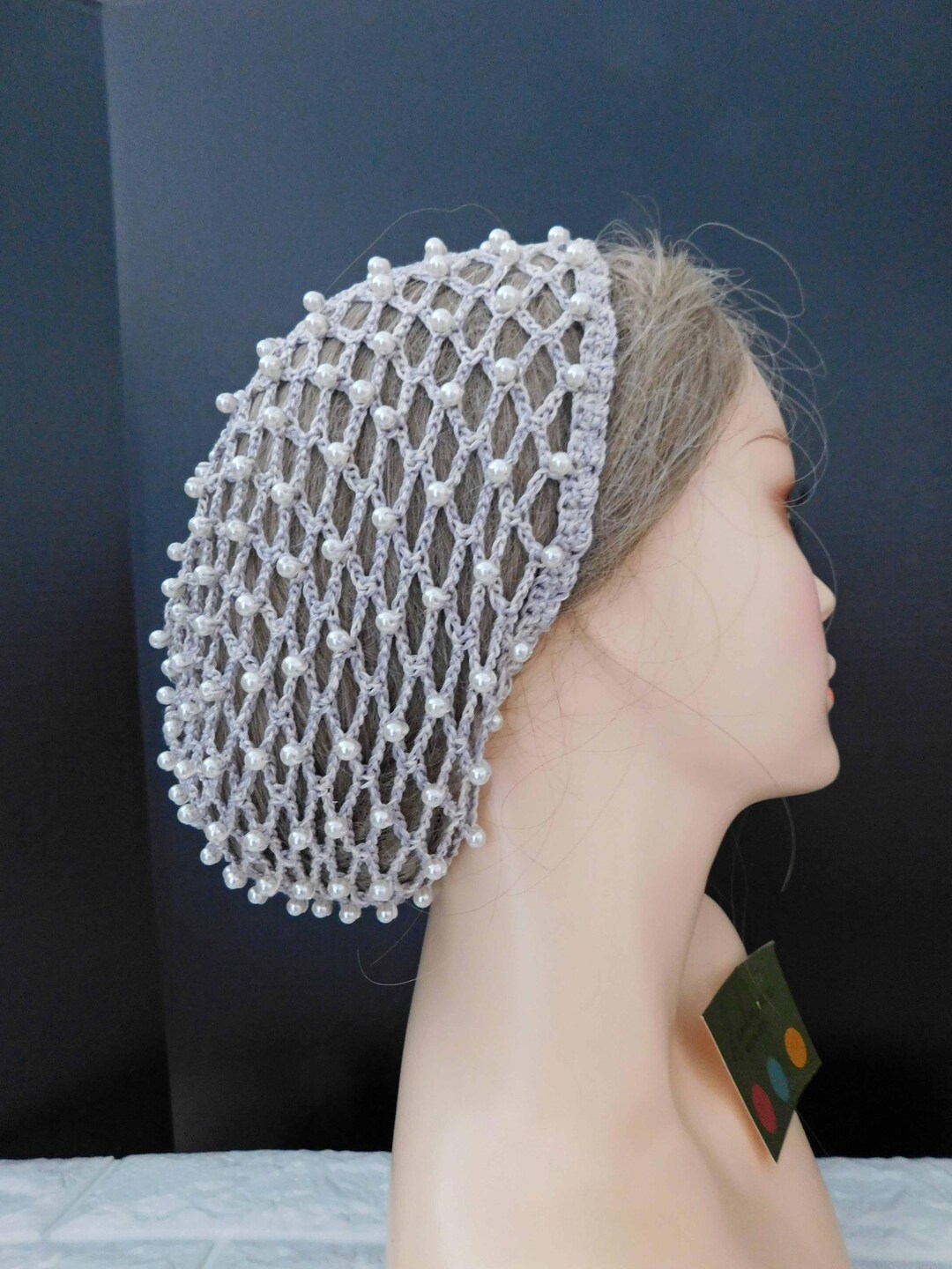 2 Pc Gray Hair Net Snood Head Covering Fits Most . Removable Pearl ...