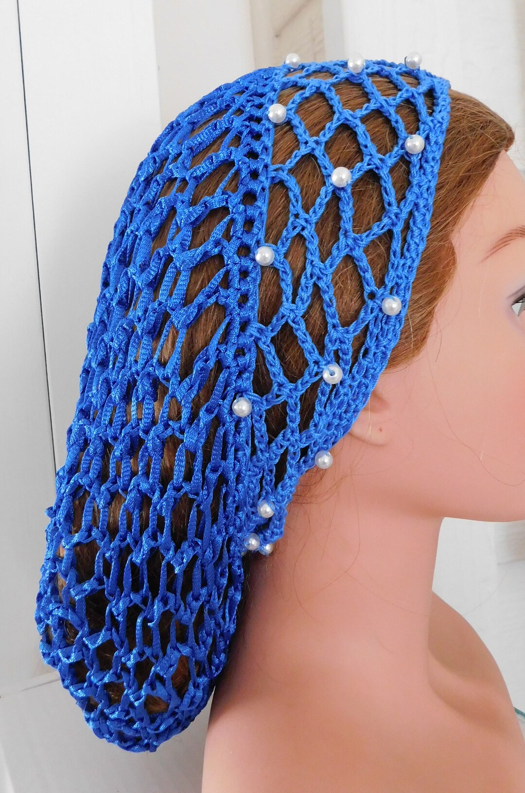 SALE Exclusive BLUE Pearl Hair Snood Net Head Cover . Long Hair 10-11 ...