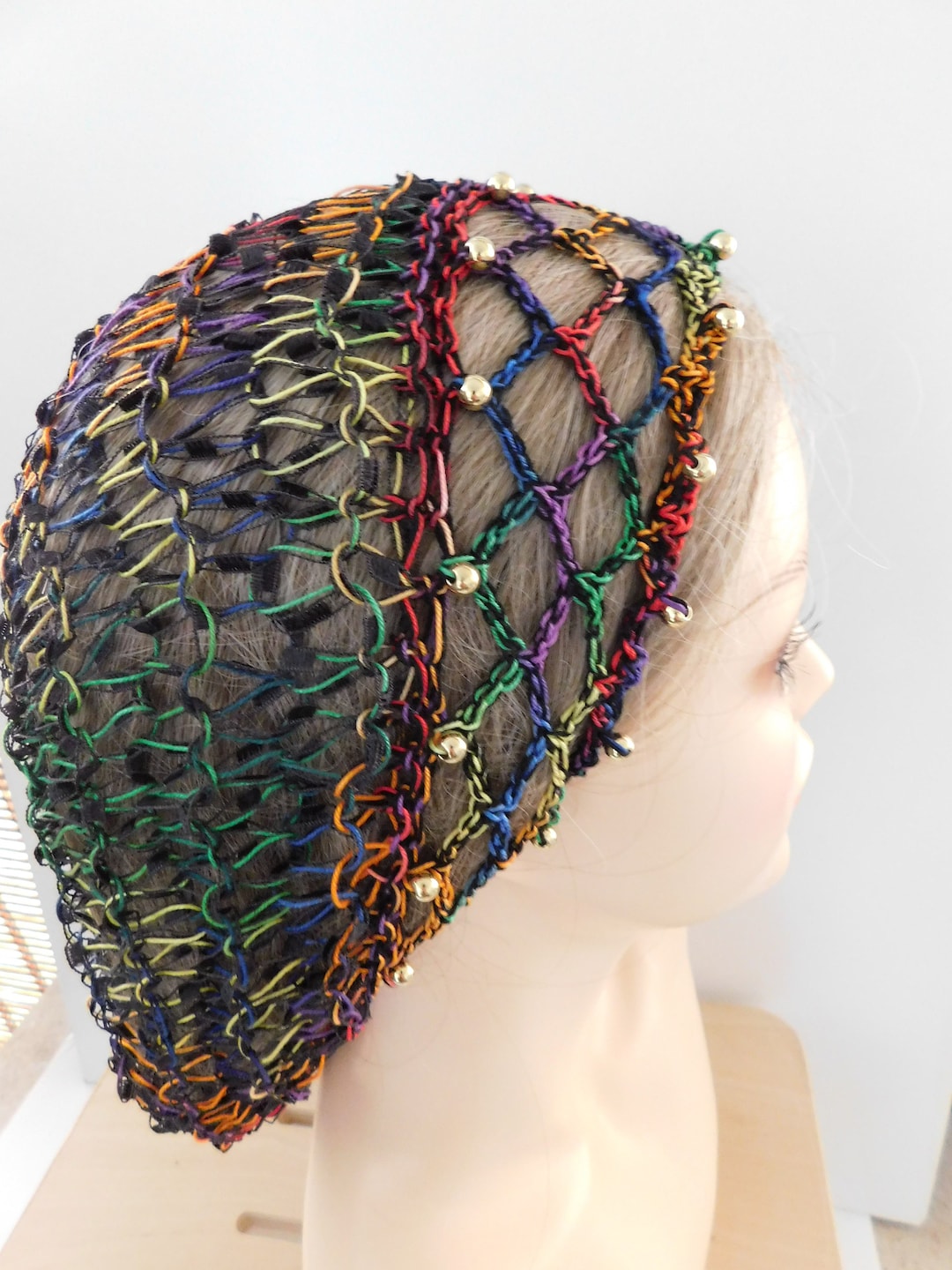 Gold Beads Multi Color Hair Net Snood Head Covering . Fits Most ...