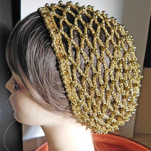 Gold Beaded Snood Head Cover . Fits Most . MAX SPARKLY Metallic Gold ...