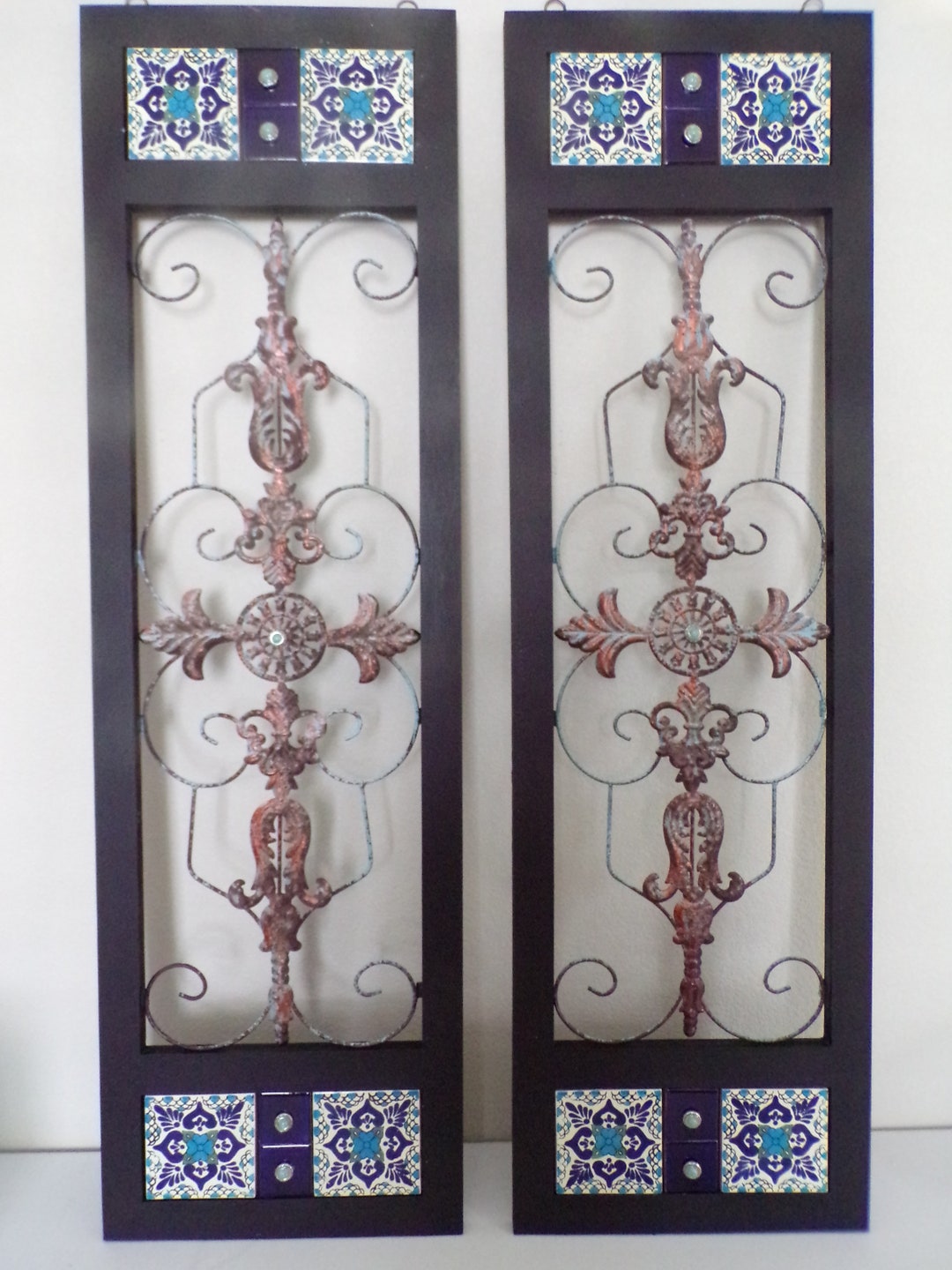 NO SHIP Scrolled Metal Panels Shutters Talavera Tiles 2 Pack 14w X 47 H ...