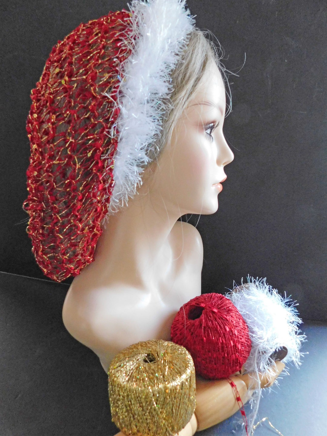 SANTA SNOOD Hair Net Full Head Coverage . Fits Most . Gold Sequins ...