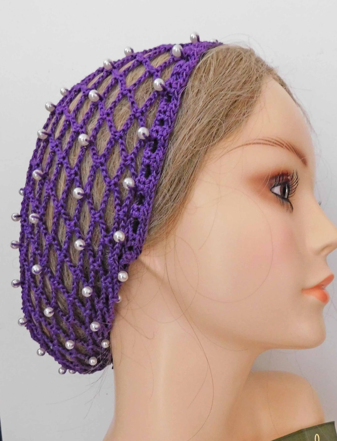 Purple Pearl Hair Net Snood Head Covering | Fits Most | Adjustable ...