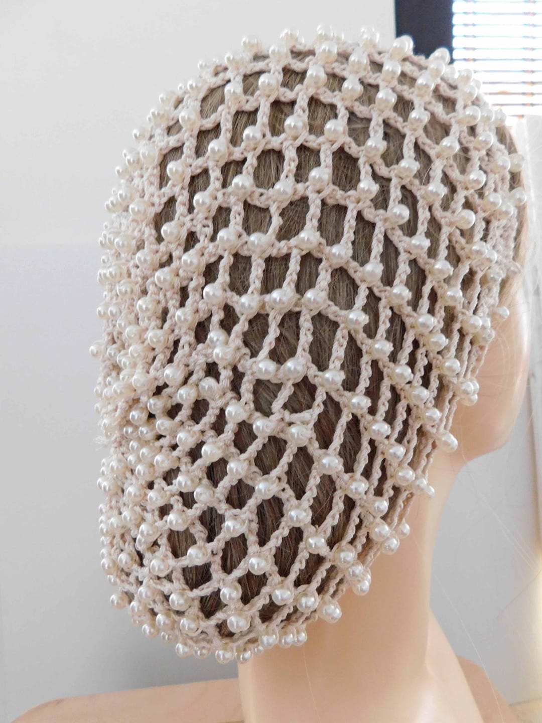 Ivory Pearl Hair Net Snood Head Cover . Fits Most . 100% Double ...