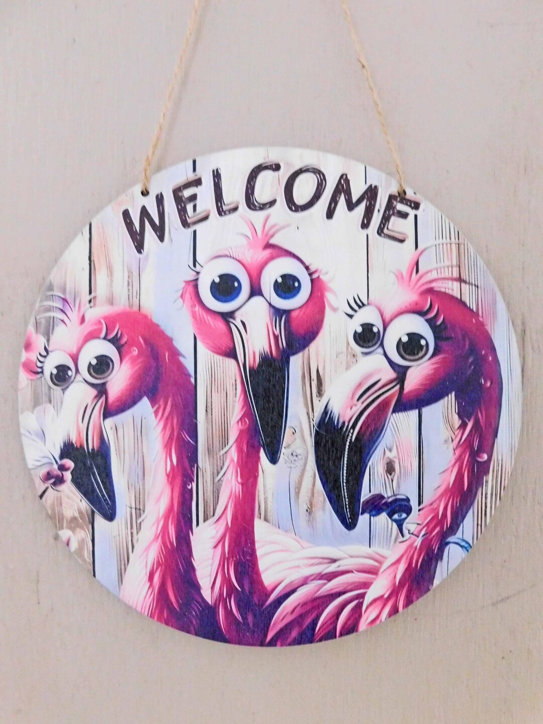 Whimsical Flamingo Wood Welcome Sign 8 Round Wreath Sign Holes Only ...